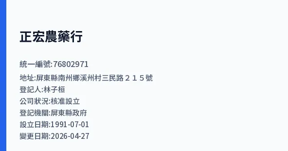 正宏農藥行的照片-統編 76802971(屏東縣) 公司登記資料與營業項目詳細圖表