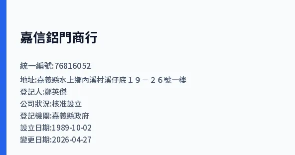 嘉信鋁門商行的照片-統編 76816052(嘉義縣) 公司登記資料與營業項目詳細圖表