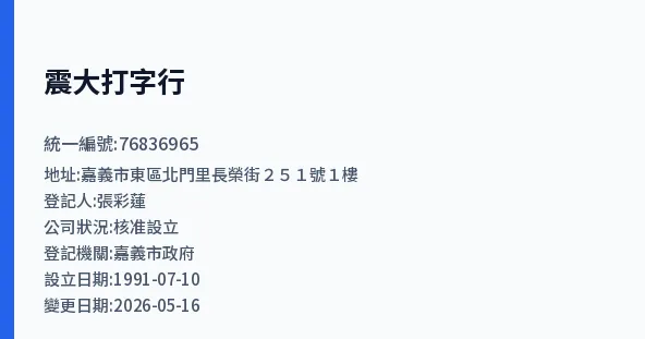 震大打字行的照片-統編 76836965(嘉義市) 公司登記資料與營業項目詳細圖表