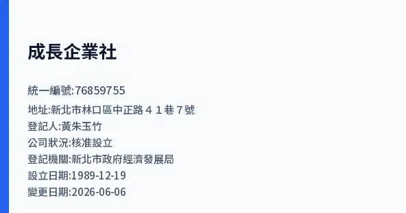 成長企業社的照片-統編 76859755(新北市) 公司登記資料與營業項目詳細圖表