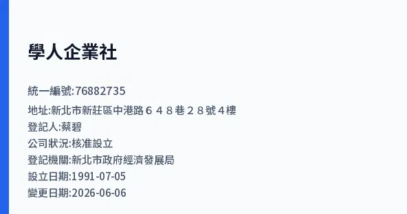 學人企業社的照片-統編 76882735(新北市) 公司登記資料與營業項目詳細圖表