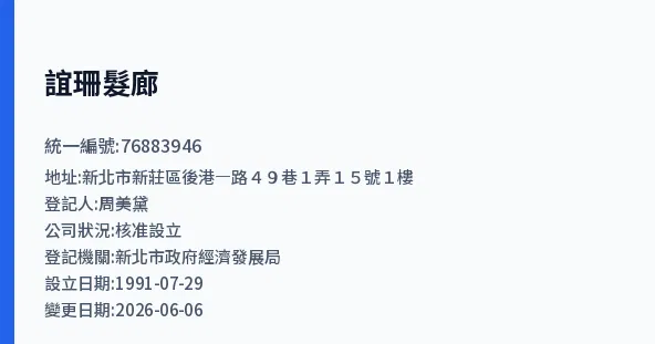 誼珊髮廊的照片-統編 76883946(新北市) 公司登記資料與營業項目詳細圖表