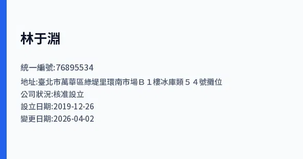 林于淵的照片-統編 76895534(臺北市) 公司登記資料與營業項目詳細圖表