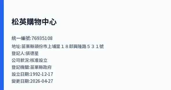 松英購物中心的照片-統編 76935108(苗栗縣) 公司登記資料與營業項目詳細圖表