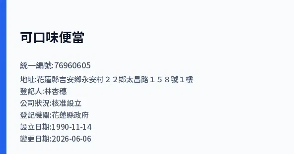 可口味便當的照片-統編 76960605(花蓮縣) 公司登記資料與營業項目詳細圖表