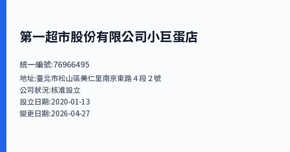 第一超市股份有限公司小巨蛋店的照片-統編 76966495(臺北市) 公司登記資料與營業項目詳細圖表