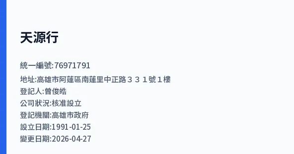 天源行的照片-統編 76971791(高雄市) 公司登記資料與營業項目詳細圖表