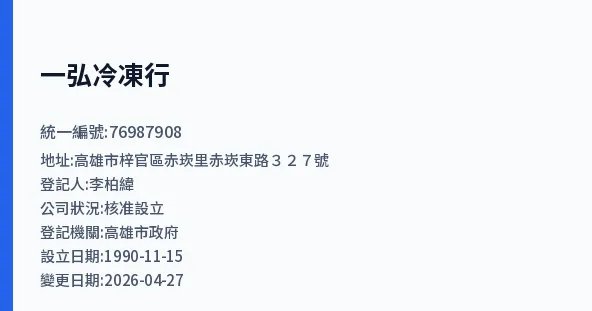 一弘冷凍行的照片-統編 76987908(高雄市) 公司登記資料與營業項目詳細圖表