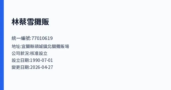 林蔡雪攤販的照片-統編 77010619(宜蘭縣) 公司登記資料與營業項目詳細圖表