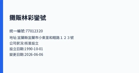 攤販林彩鑾號的照片-統編 77012320(宜蘭縣) 公司登記資料與營業項目詳細圖表