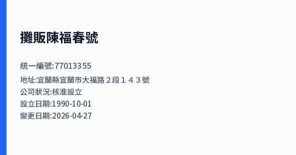 攤販陳福春號的照片-統編 77013355(宜蘭縣) 公司登記資料與營業項目詳細圖表