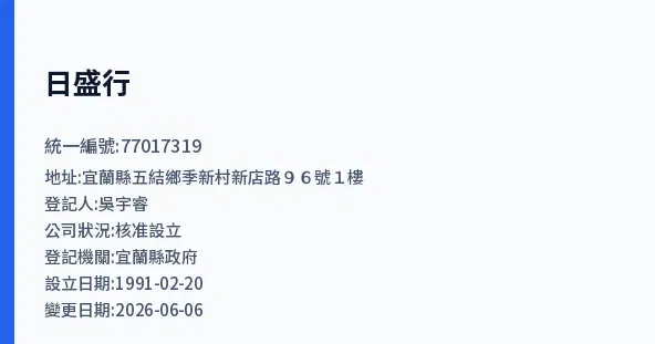 日盛行的照片-統編 77017319(宜蘭縣) 公司登記資料與營業項目詳細圖表