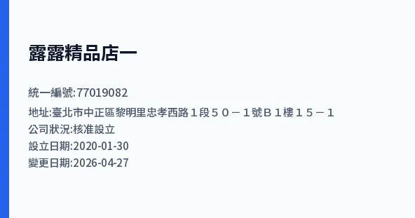 露露精品店一的照片-統編 77019082(臺北市) 公司登記資料與營業項目詳細圖表