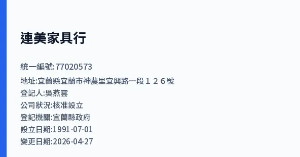 連美家具行的照片-統編 77020573(宜蘭縣) 公司登記資料與營業項目詳細圖表