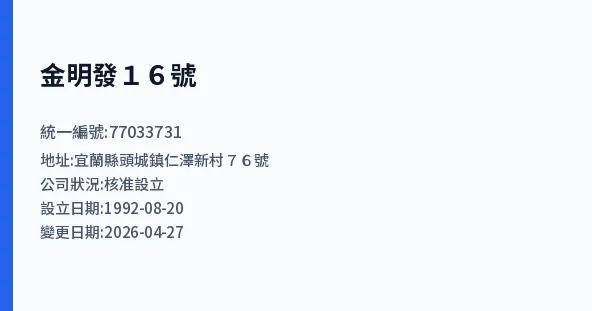 金明發16號的照片-統編 77033731(宜蘭縣) 公司登記資料與營業項目詳細圖表