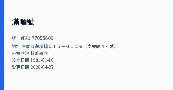 滿順號的照片-統編 77055609(宜蘭縣) 公司登記資料與營業項目詳細圖表
