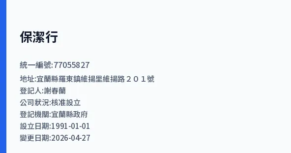 保潔行的照片-統編 77055827(宜蘭縣) 公司登記資料與營業項目詳細圖表
