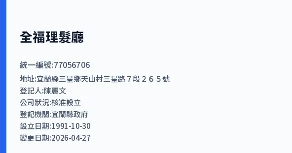 全福理髮廳的照片-統編 77056706(宜蘭縣) 公司登記資料與營業項目詳細圖表