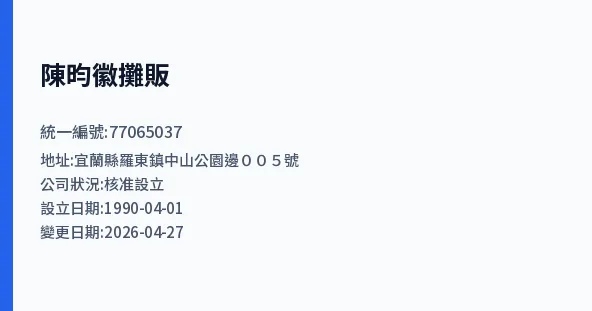 陳昀徽攤販的照片-統編 77065037(宜蘭縣) 公司登記資料與營業項目詳細圖表