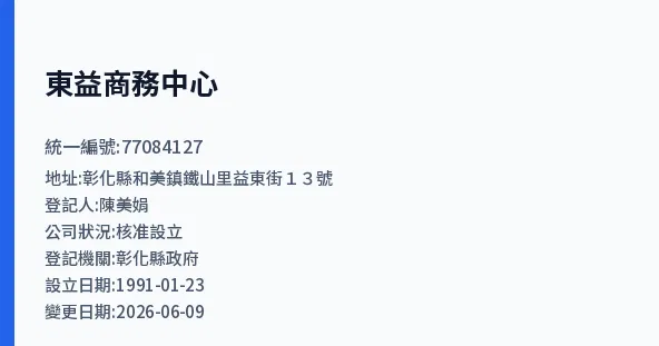 東益商務中心的照片-統編 77084127(彰化縣) 公司登記資料與營業項目詳細圖表