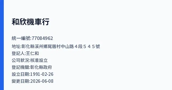 和欣機車行的照片-統編 77084962(彰化縣) 公司登記資料與營業項目詳細圖表