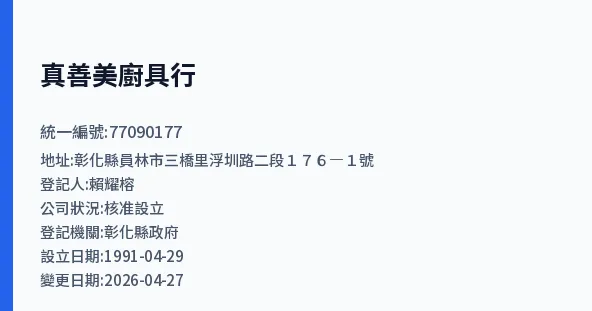 真善美廚具行的照片-統編 77090177(彰化縣) 公司登記資料與營業項目詳細圖表