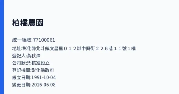 柏橋農園的照片-統編 77100061(彰化縣) 公司登記資料與營業項目詳細圖表