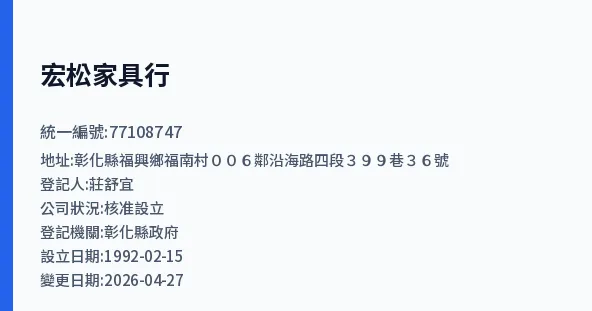 宏松家具行的照片-統編 77108747(彰化縣) 公司登記資料與營業項目詳細圖表