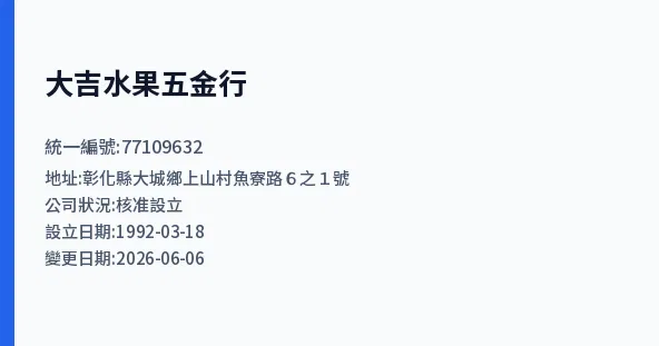 大吉水果五金行的照片-統編 77109632(彰化縣) 公司登記資料與營業項目詳細圖表