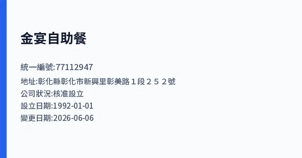 金宴自助餐的照片-統編 77112947(彰化縣) 公司登記資料與營業項目詳細圖表