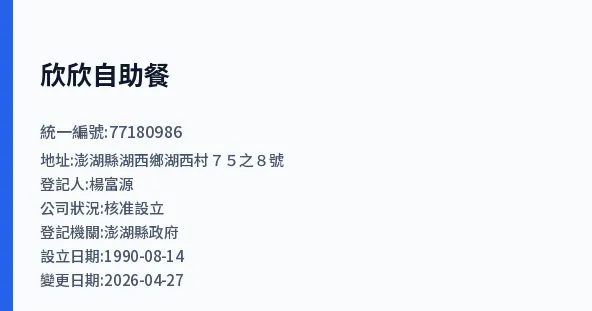 欣欣自助餐的照片-統編 77180986(澎湖縣) 公司登記資料與營業項目詳細圖表