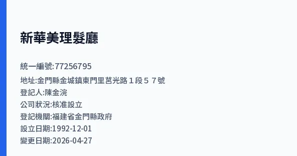 新華美理髮廳的照片-統編 77256795(金門縣) 公司登記資料與營業項目詳細圖表