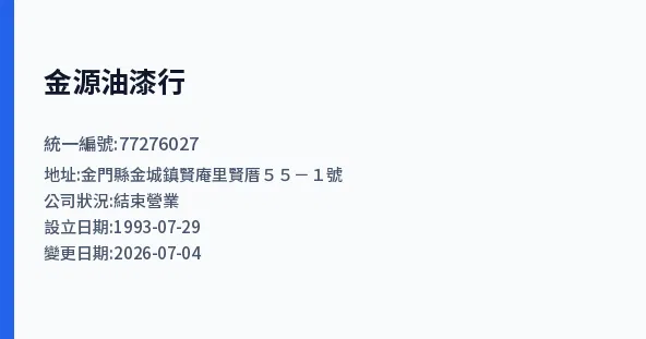 金源油漆行的照片-統編 77276027(金門縣) 公司登記資料與營業項目詳細圖表
