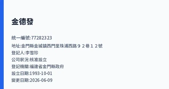 金德發的照片-統編 77282323(金門縣) 公司登記資料與營業項目詳細圖表