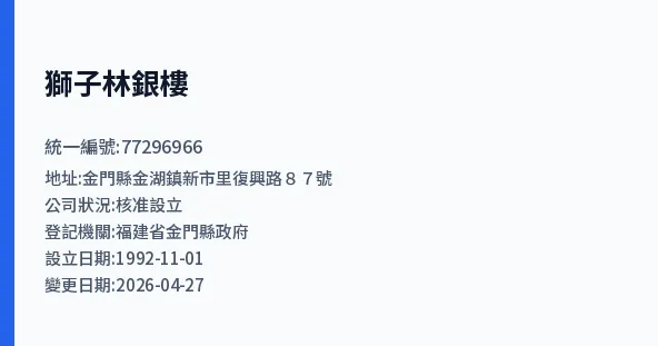 獅子林銀樓的照片-統編 77296966(金門縣) 公司登記資料與營業項目詳細圖表