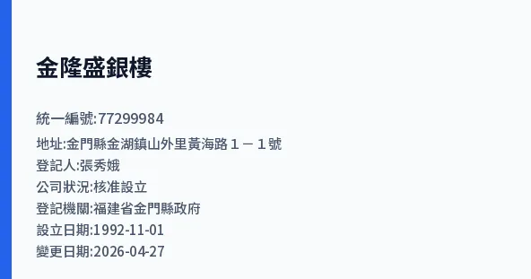 金隆盛銀樓的照片-統編 77299984(金門縣) 公司登記資料與營業項目詳細圖表