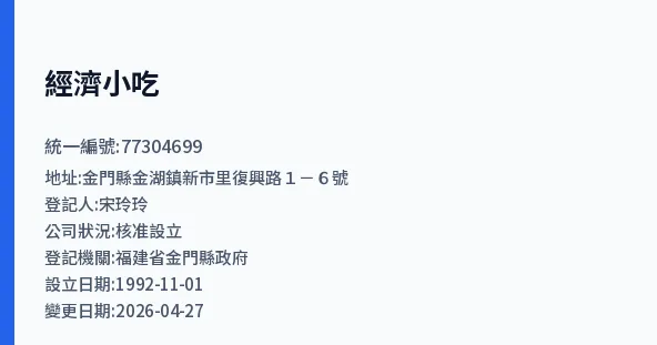 經濟小吃的照片-統編 77304699(金門縣) 公司登記資料與營業項目詳細圖表
