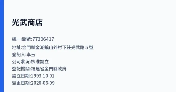 光武商店的照片-統編 77306417(金門縣) 公司登記資料與營業項目詳細圖表