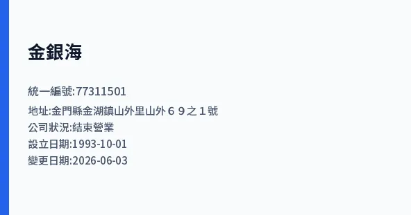 金銀海的照片-統編 77311501(金門縣) 公司登記資料與營業項目詳細圖表