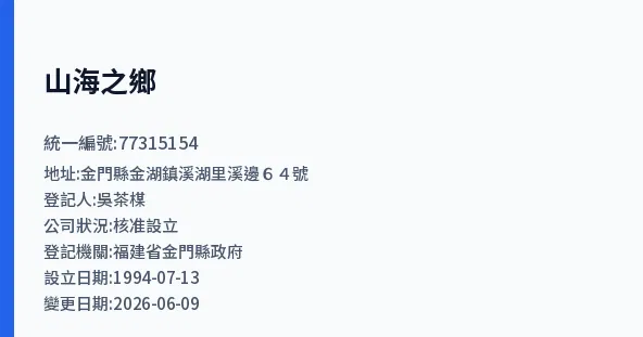 山海之鄉的照片-統編 77315154(金門縣) 公司登記資料與營業項目詳細圖表