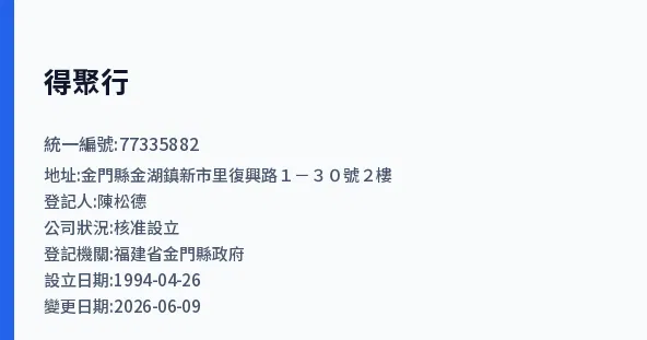 得聚行的照片-統編 77335882(金門縣) 公司登記資料與營業項目詳細圖表