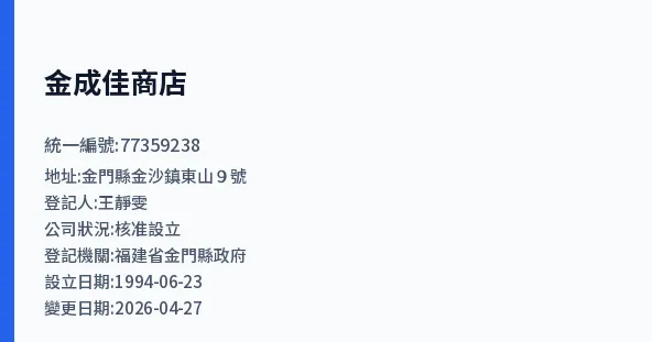金成佳商店的照片-統編 77359238(金門縣) 公司登記資料與營業項目詳細圖表