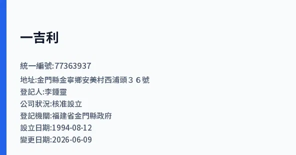 一吉利的照片-統編 77363937(金門縣) 公司登記資料與營業項目詳細圖表