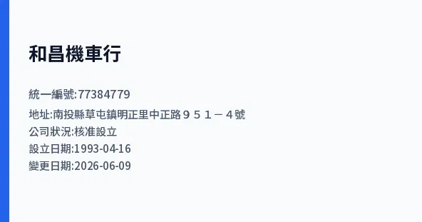 和昌機車行的照片-統編 77384779(南投縣) 公司登記資料與營業項目詳細圖表
