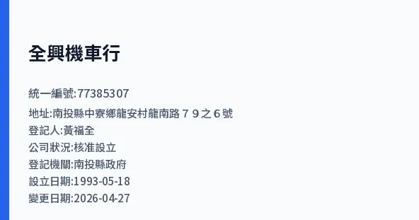 全興機車行的照片-統編 77385307(南投縣) 公司登記資料與營業項目詳細圖表