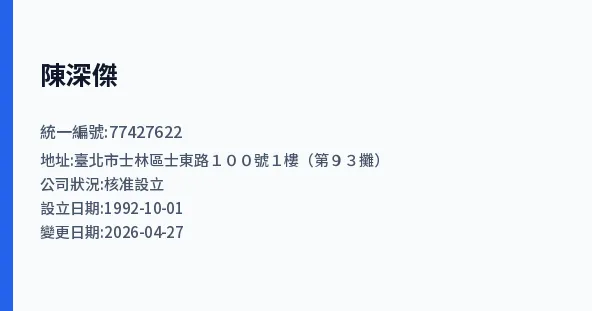 陳深傑的照片-統編 77427622(臺北市) 公司登記資料與營業項目詳細圖表
