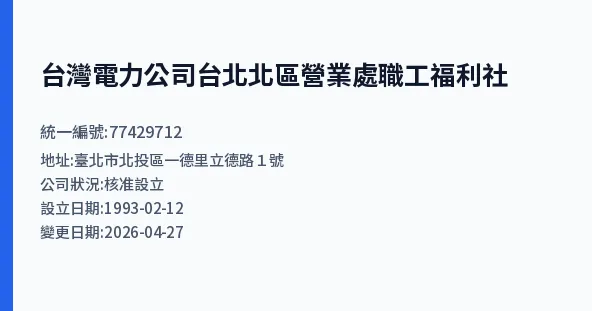 台灣電力公司台北北區營業處職工福利社的照片-統編 77429712(臺北市) 公司登記資料與營業項目詳細圖表