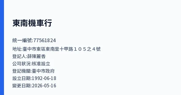 東南機車行的照片-統編 77561824(臺中市) 公司登記資料與營業項目詳細圖表
