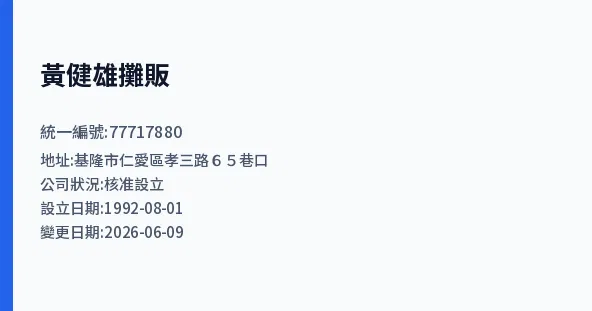 黃健雄攤販的照片-統編 77717880(基隆市) 公司登記資料與營業項目詳細圖表