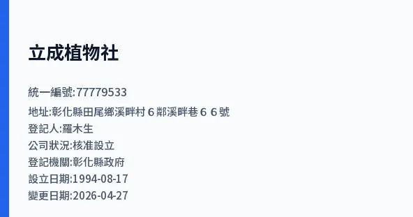 立成植物社的照片-統編 77779533(彰化縣) 公司登記資料與營業項目詳細圖表